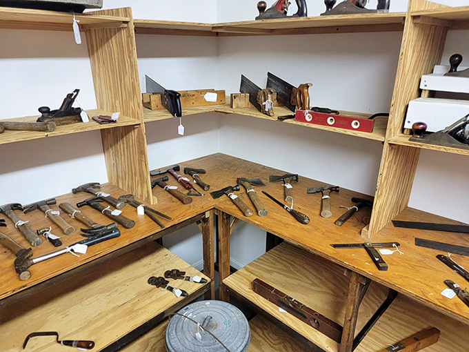 Tools with wooden handles and honest patina line the shelves. Back when "built to last" wasn't just marketing&mdash;it was the only way to build.
