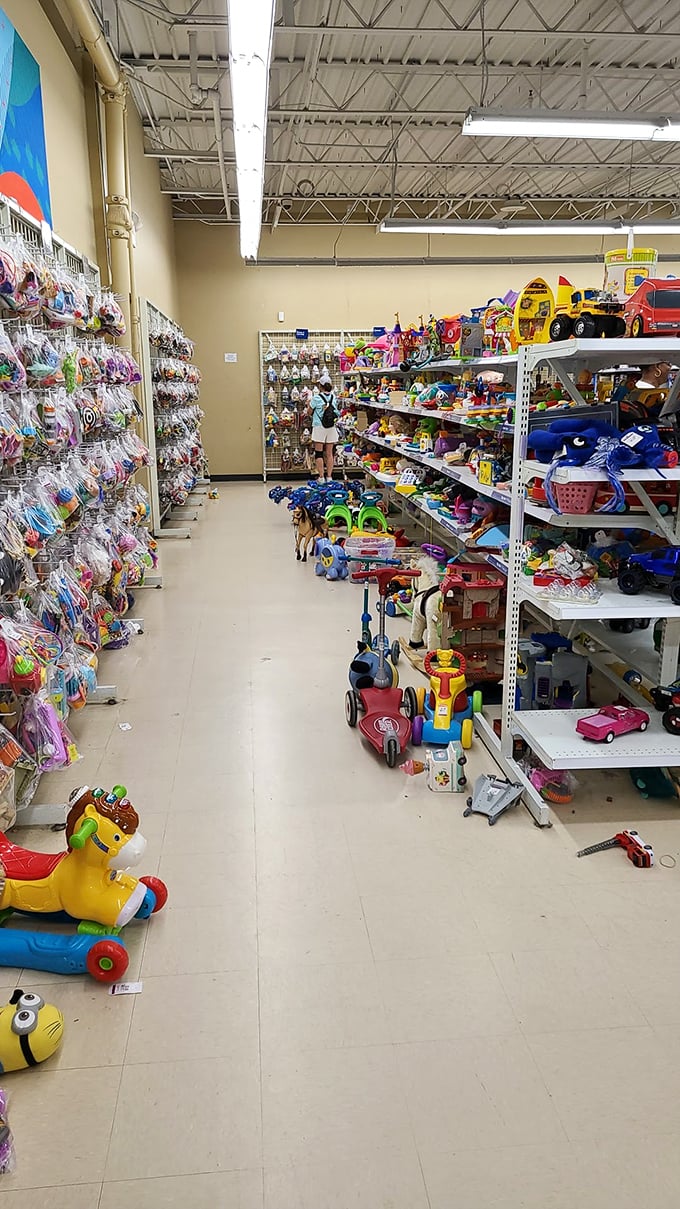 The toy section: where childhood dreams get their second chance and parents discover vintage treasures they once begged their own parents for.
