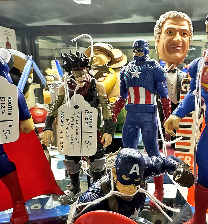 Captain America stands guard over a battalion of action figures, proving that even superheroes eventually end up in the collectibles case of life.