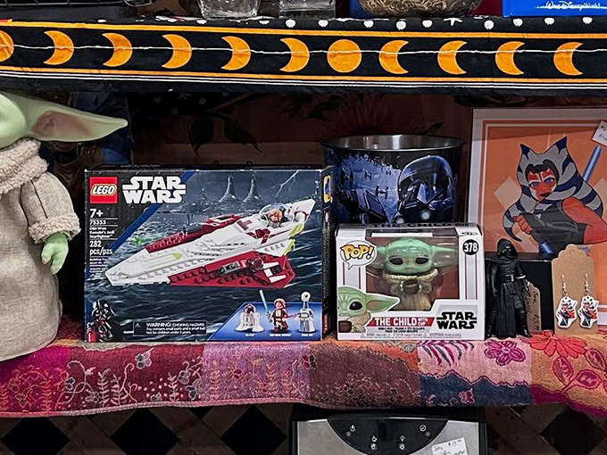 Star Wars collectibles nestled among vintage treasures&mdash;proof that yesterday's toys become tomorrow's treasures faster than lightspeed.