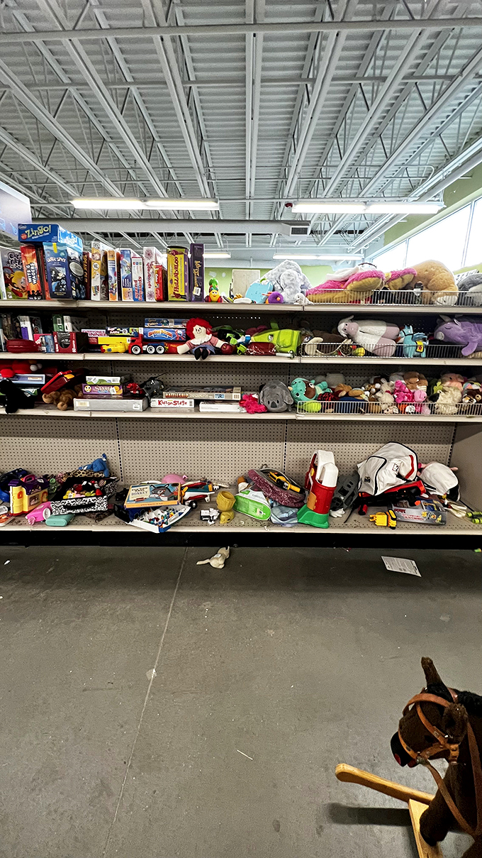 The toy section: where childhood memories are recycled, board games are complete (mostly), and parents' wallets breathe sighs of relief.