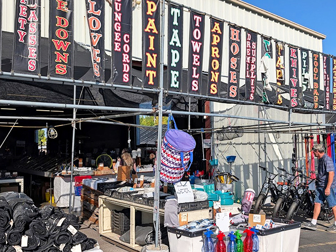 Signs of retail therapy past and present. This vendor's eclectic collection proves one shopper's "what were they thinking?" is another's "perfect find!"