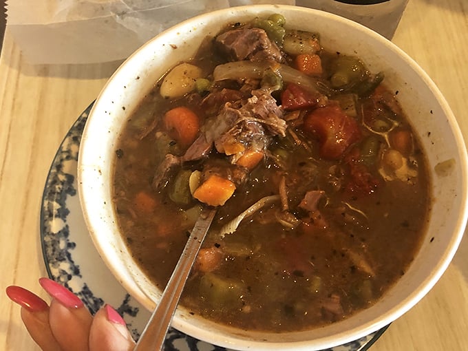 Vegetable beef soup that looks like someone's grandmother spent all day chopping, simmering, and tasting until it reached perfection. Spoon not optional.