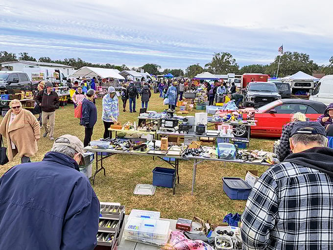 The winter crowd hunts for treasures on a perfect Florida morning. Notice how everyone's wearing the universal "I might find something amazing" expression.