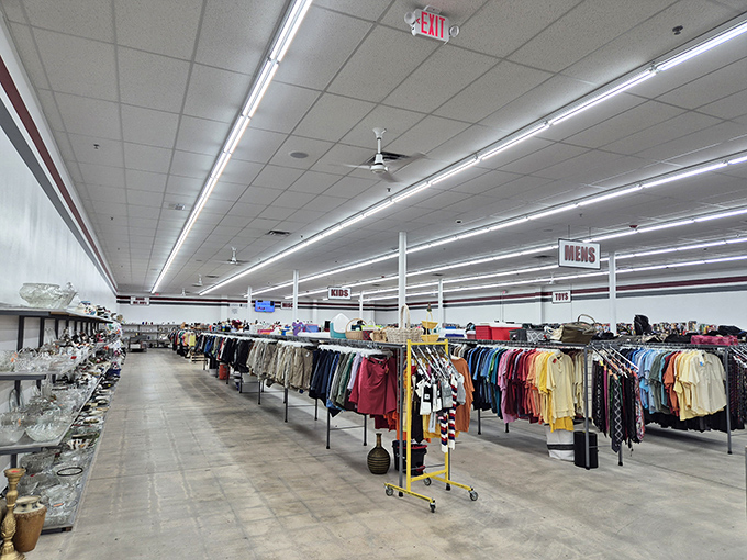 The men's department stands ready for inspection, with enough button-downs and slacks to outfit every dad in Florida for casual Friday.
