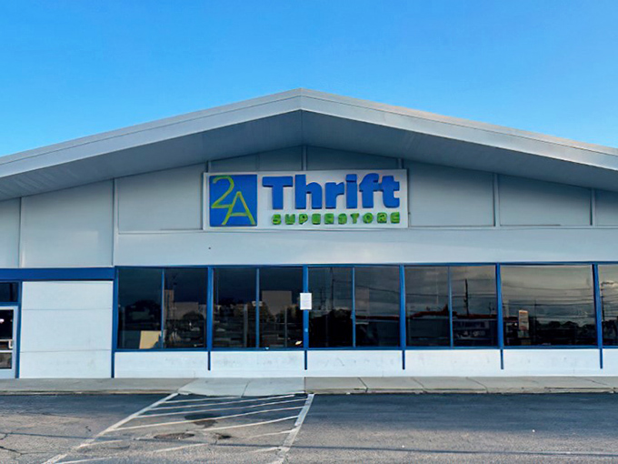 The minimalist facade of 2nd Ave Value Stores conceals maximum savings inside.