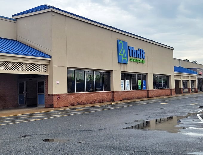 2nd Ave's bright blue signage promises a superstore experience with thrift store prices.