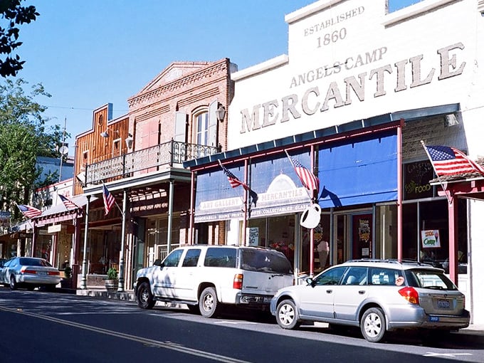 Established 1860, affordable today! Angels Camp Mercantile's patriotic facade promises a retirement where history doesn't require a history-making bank account.