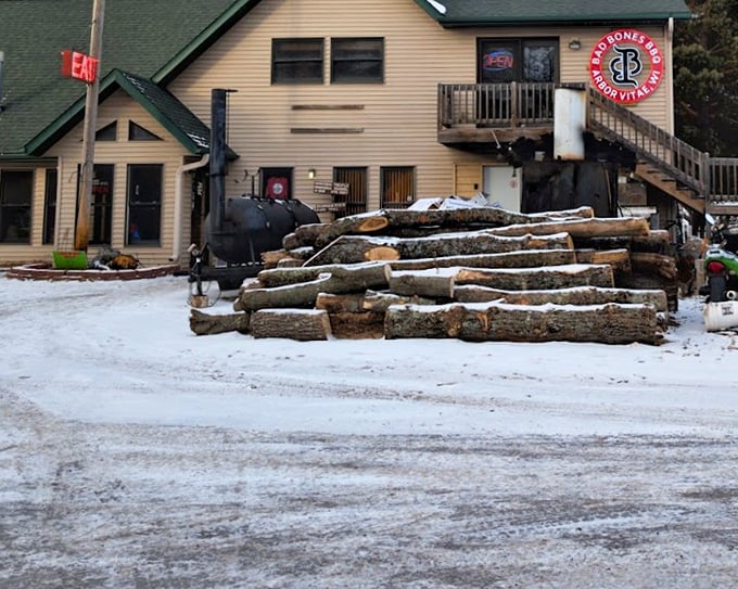Bad Bones BBQ embraces winter with woodpiles at the ready &ndash; because great barbecue waits for no season in the Northwoods.