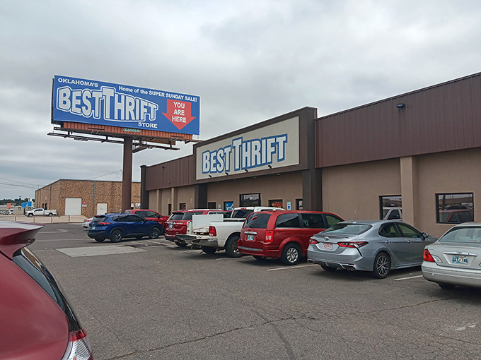 Best Thrift boldly proclaims its status with a sign that's as confident as a Texas barbecue joint's "World's Best" claim.