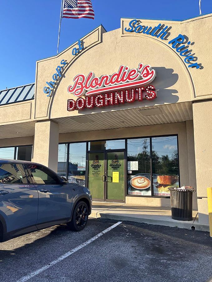 Blondie's neon sign glows like a lighthouse, guiding hungry sailors through the sea of mediocre breakfast options to donut nirvana.