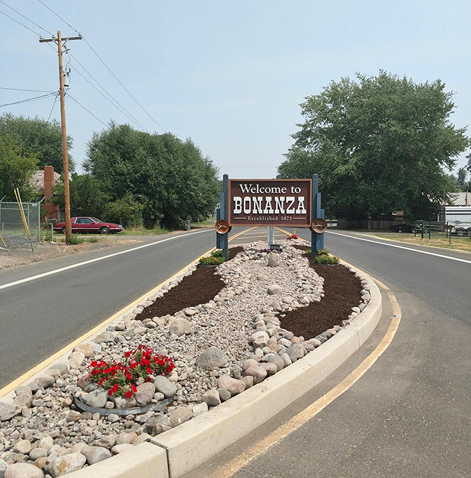 Bonanza's main street stretches toward distant mountains like a pathway to western adventure.