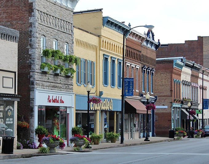 These colorful storefronts look like they're straight out of a Norman Rockwell painting come to life.