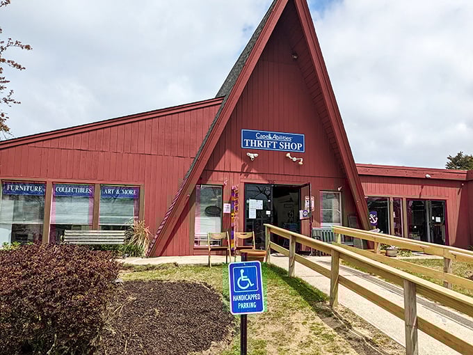 Cape Cod's red barn architecture makes thrift shopping feel like a charming New England adventure.