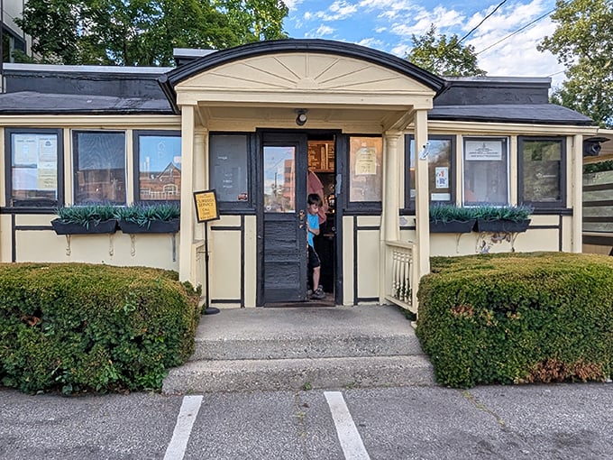 This charming little diner car looks like it should be in a museum, but the hot dogs are too good to be history.
