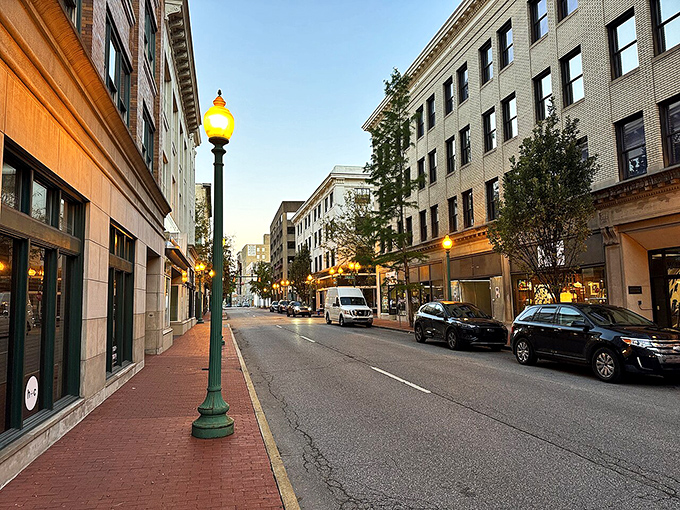 Charleston's lampposts catches sunlight like a beacon welcoming visitors to West Virginia's heart.