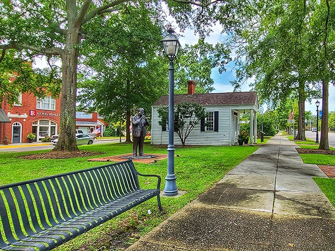 Tree-shaded streets invite leisurely strolls where the biggest expense is deciding which ice cream flavor.