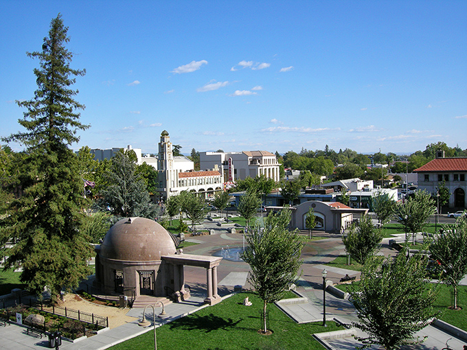 Green spaces and civic buildings create the perfect college town atmosphere for lifelong learners.