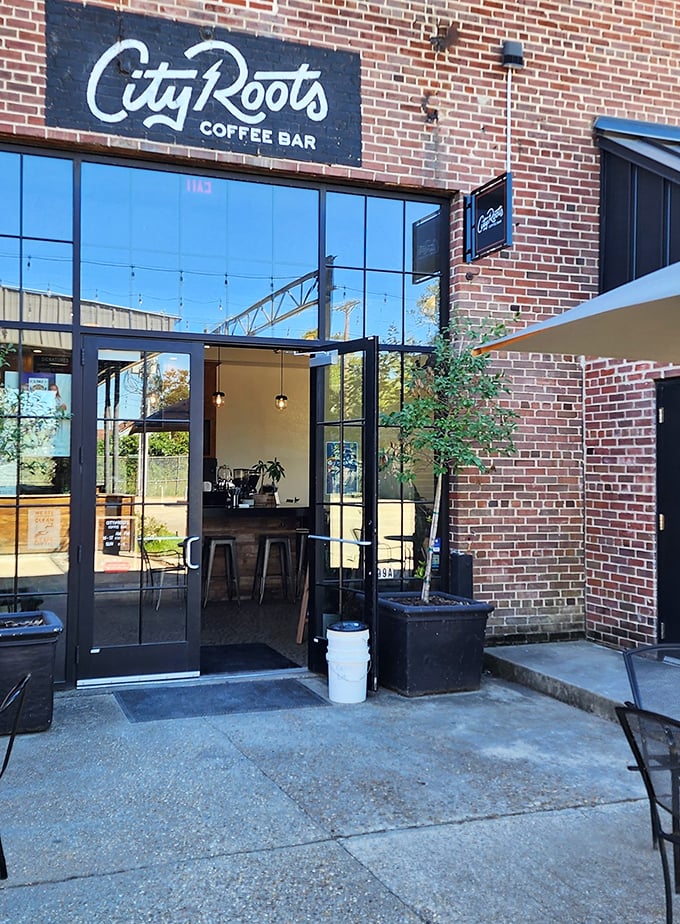 Industrial chic meets coffee culture in this brick beauty that screams "serious caffeine ahead."