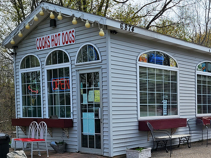 This picture-perfect cottage could be serving fairy tales, but they're actually crafting hot dog magic instead.