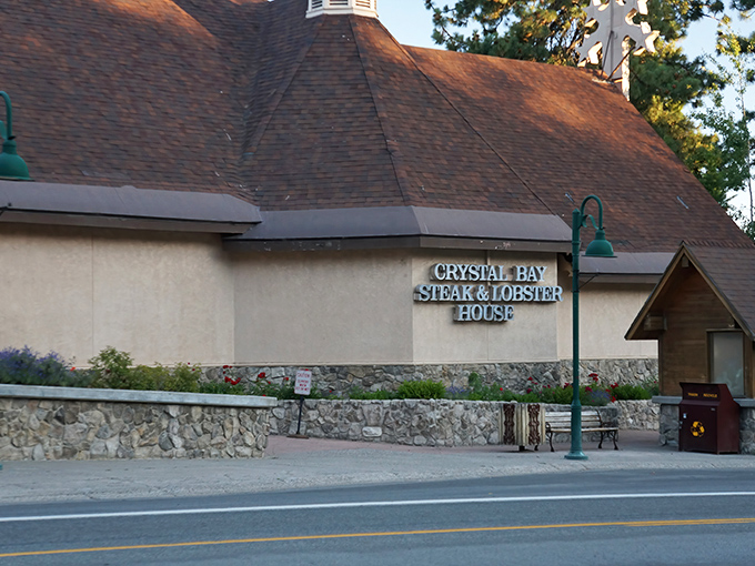 Crystal Bay's distinctive A-frame design stands out like a delicious landmark against the mountain landscape.