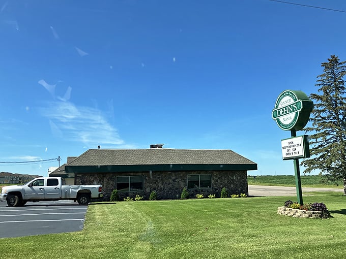 That simple sign at Dehn's Country Manor promises exactly what you'll get: no-nonsense, spectacular steaks in a comfortable setting.