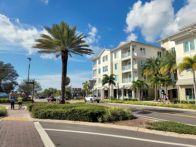 Palm-lined elegance graces Dunedin's downtown where modern comfort meets small-town charm in this perfectly manicured coastal community setting.
