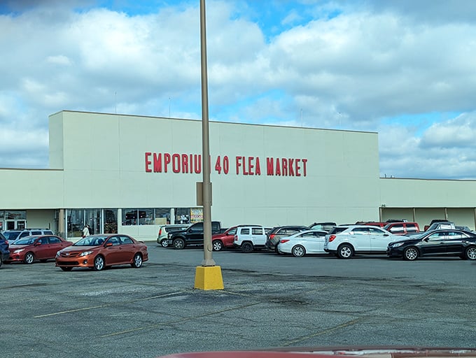 When a flea market needs this much parking space, you know serious shopping awaits inside.