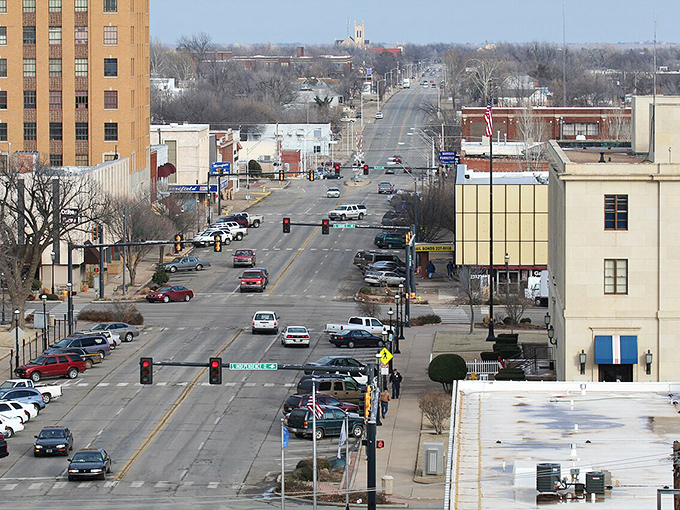 Enid's impressive downtown reaches toward the prairie sky like a frontier city with big-time ambitions.