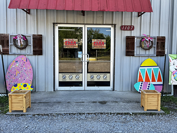 Cheerful seasonal decorations welcome shoppers to this family-friendly market where everyone finds something interesting to browse.