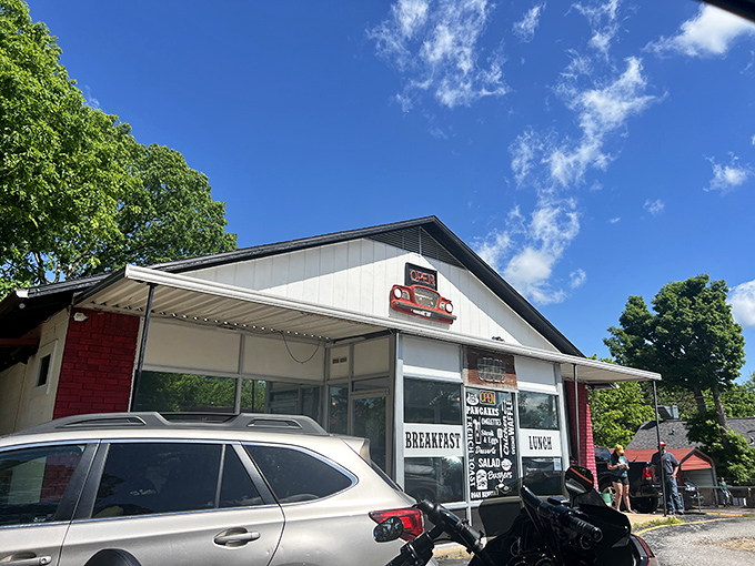 Filling Station Restaurant (exterior): "From pumping gas to pumping out perfect pancakes! This clever conversion keeps automotive history alive."