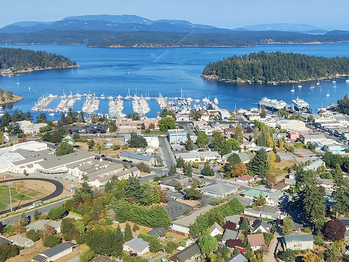 San Juan Islands magic spreads out like a maritime feast from this perfect harbor town.