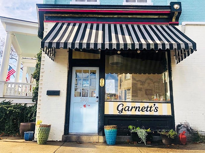 Garnett's striped awning and blue door look like they belong in a storybook. The happy ending? Your perfect sandwich awaits.