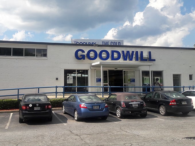 The classic Goodwill blue never fails to quicken a thrifter's pulse - reliability meets endless possibility here.