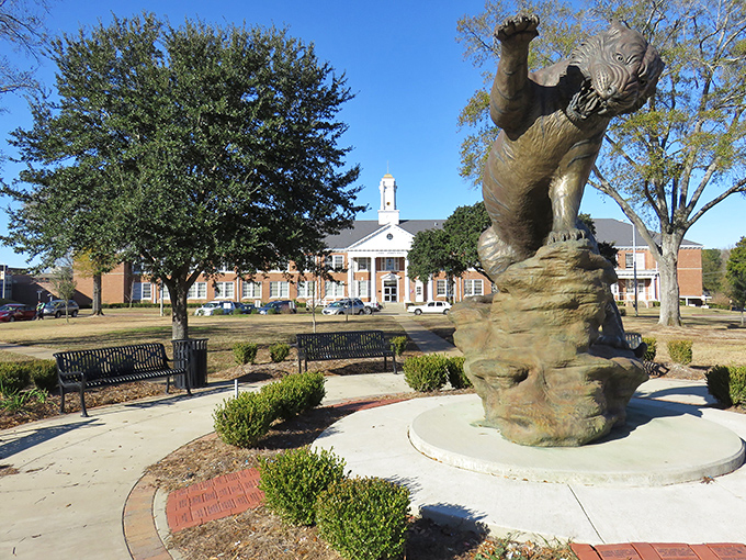 Grambling's tiger statue stands guard at the university &ndash; a town where education meets affordability for retirees seeking cultural stimulation.