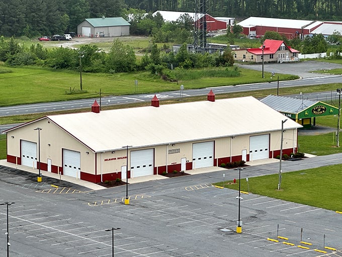 Harrington's rural landscape&mdash;where fire stations and farm buildings create that perfect "Americana" postcard moment.