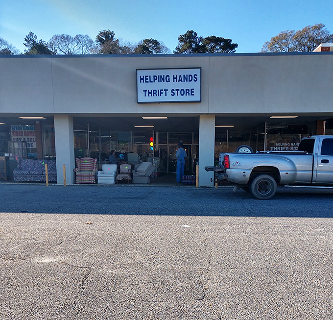 Helping Hands keeps it simple outside, saving all the excitement for what's waiting inside those doors.