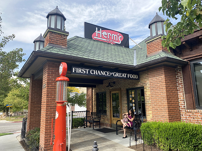 Herm's Inn's distinctive architecture stands like a breakfast castle, ready to serve Logan's hungry morning masses.