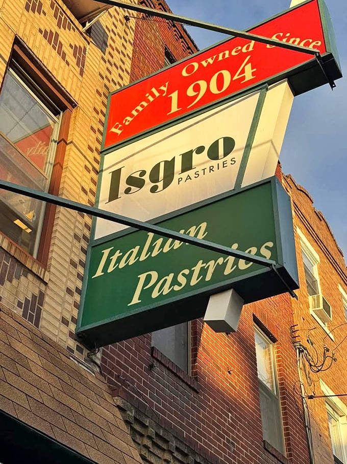 That classic family-owned sign tells you three generations of pasta-making wisdom lives inside these walls.