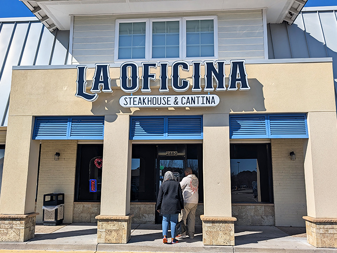 La Oficina's bright blue accents and modern design promise a fresh take on steakhouse dining.