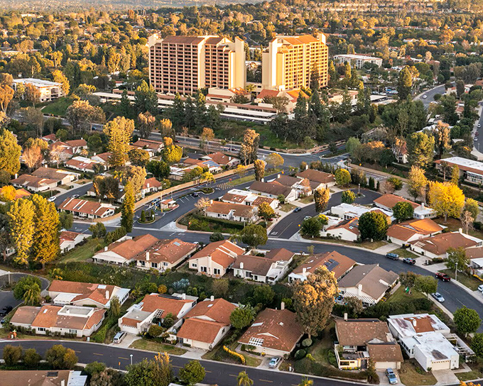 Laguna Woods offers tranquil suburban living surrounded by lush greenery and a welcoming Southern California atmosphere.