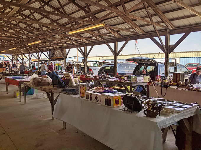 These covered pavilions offer the perfect blend of outdoor charm and weather-protected treasure hunting bliss.