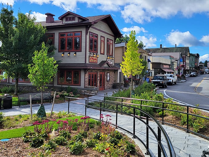 Lake Placid's main street curves gracefully, as if the road itself is taking a leisurely Olympic victory lap.