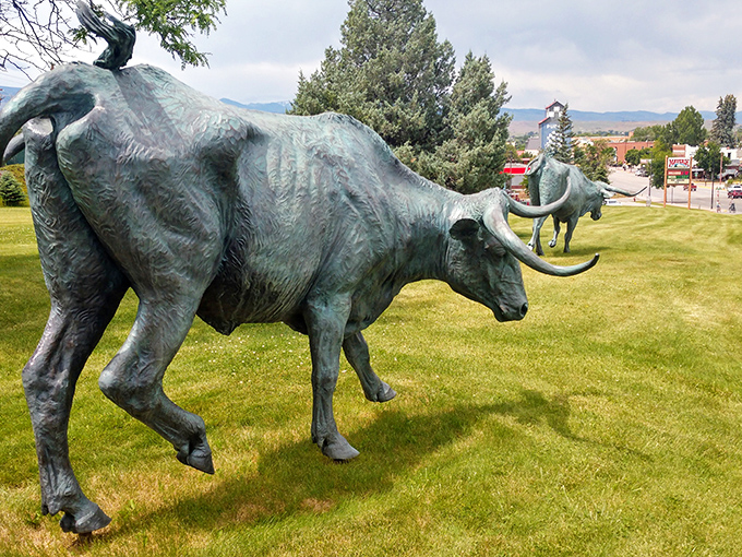 This bronze bull sculpture in Lander reminds visitors that Wyoming's spirit remains as untamed as its landscape.