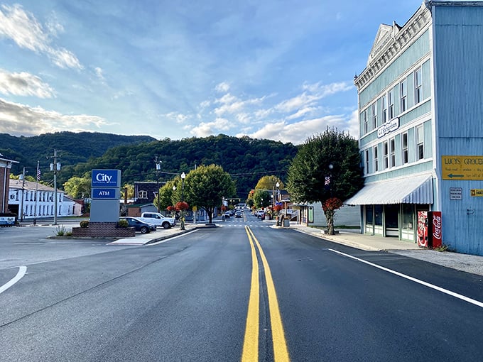 Marlinton's main street follows the river's curve like it was always meant to be there.