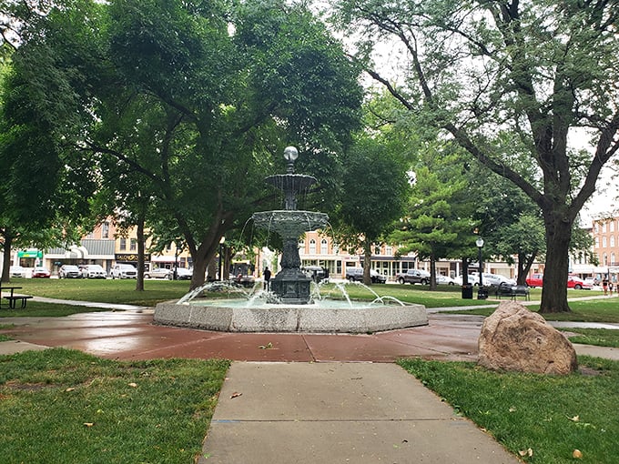 Mount Pleasant's fountain of youth for your wallet! Where water dances and nearby caf&eacute;s serve homestyle meals at prices that'll make you feel like it's 1985 again.