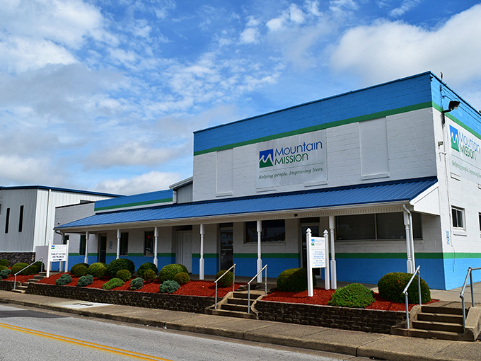 Mountain Mission's crisp blue and white building stands as a beacon of hope and bargains in Charleston.