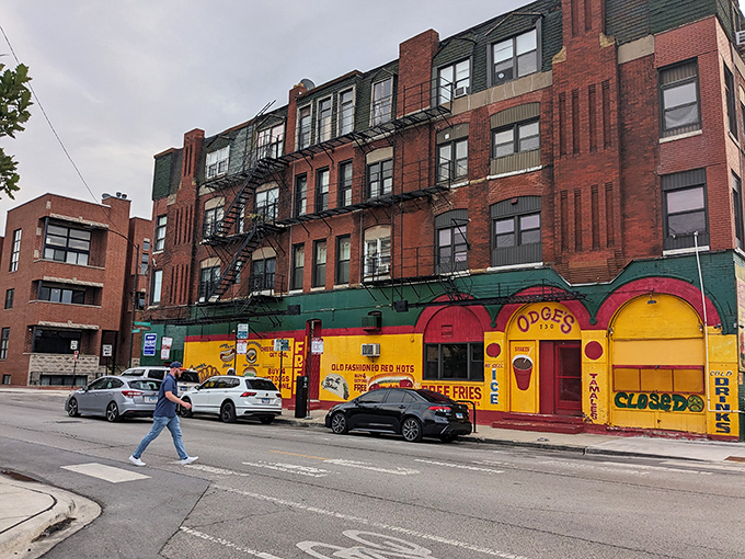 You can't miss Odge's! This technicolor burger haven stands out like a delicious beacon in Chicago's urban landscape.