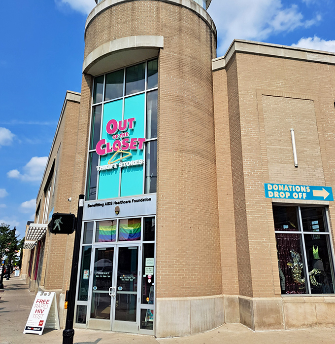 Out of the Closet's colorful branding brings California cool to Columbus - thrift shopping never looked so trendy.
