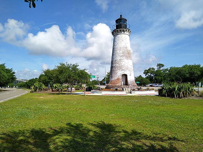 This lighthouse stands tall in Pascagoula, watching over a city where your wallet stays happy and full.